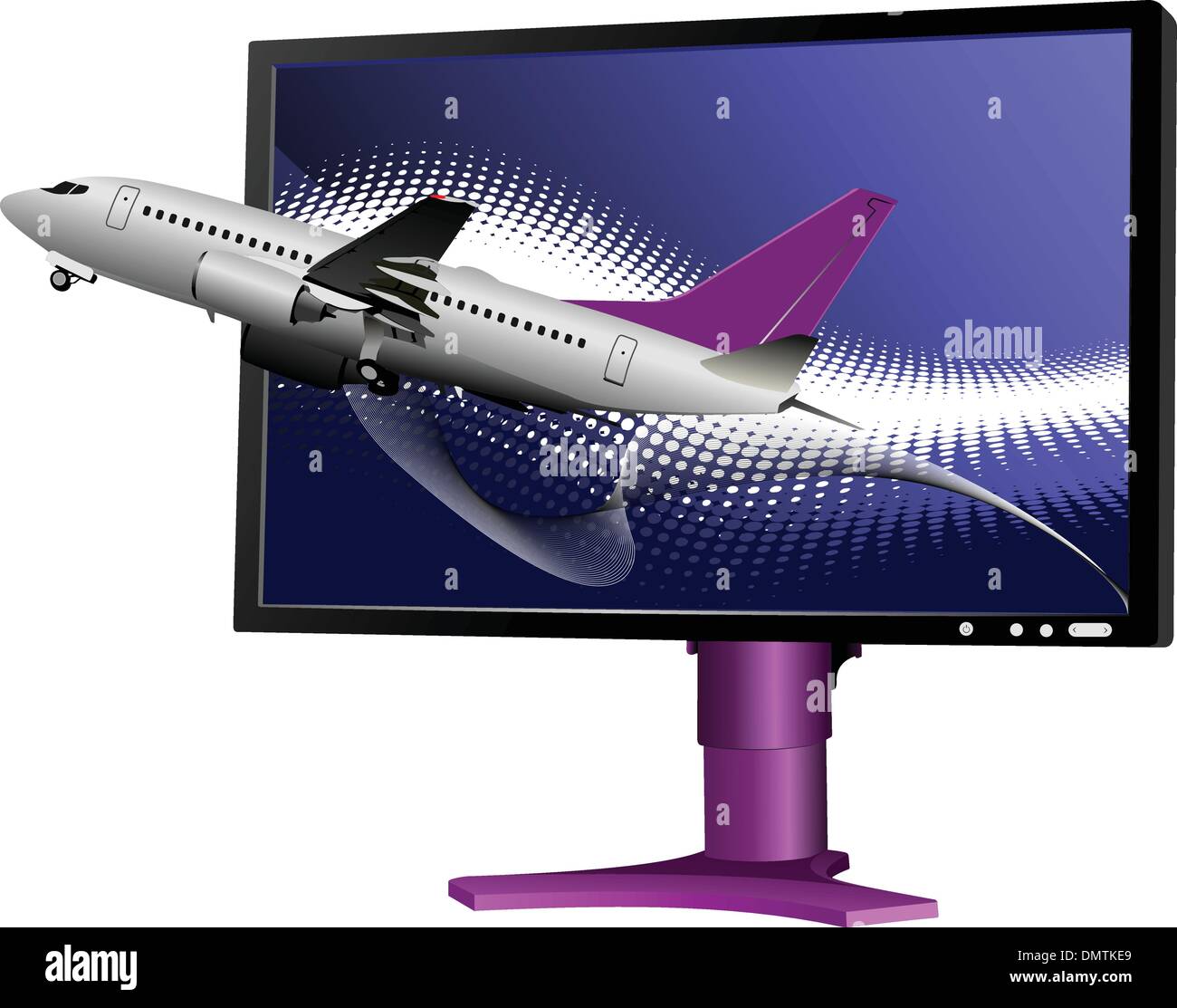 Blue dotted background with Flat computer monitor with passenger Stock ...