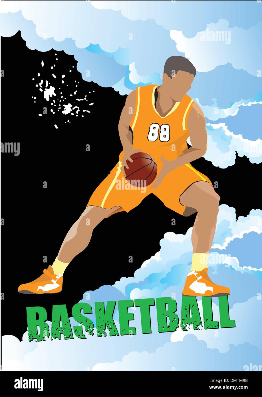 Basketball players poster. Colored Vector illustration for desig Stock ...