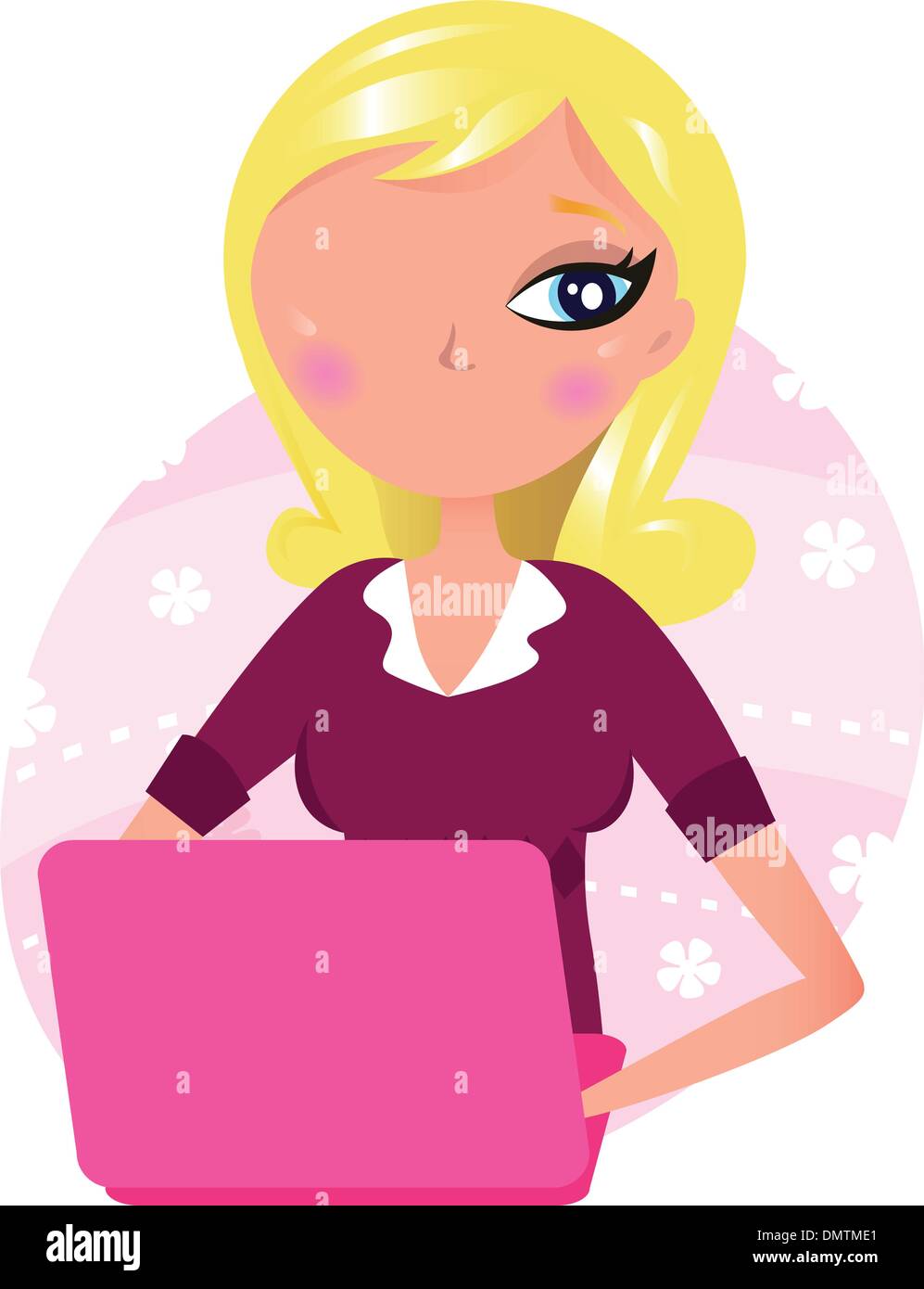 Cute blond secretary with pink laptop isolated on white Stock Vector ...