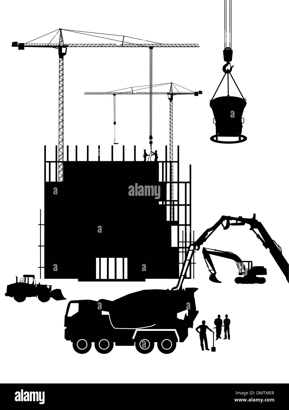 Construction workers hard work building Black and White Stock Photos ...