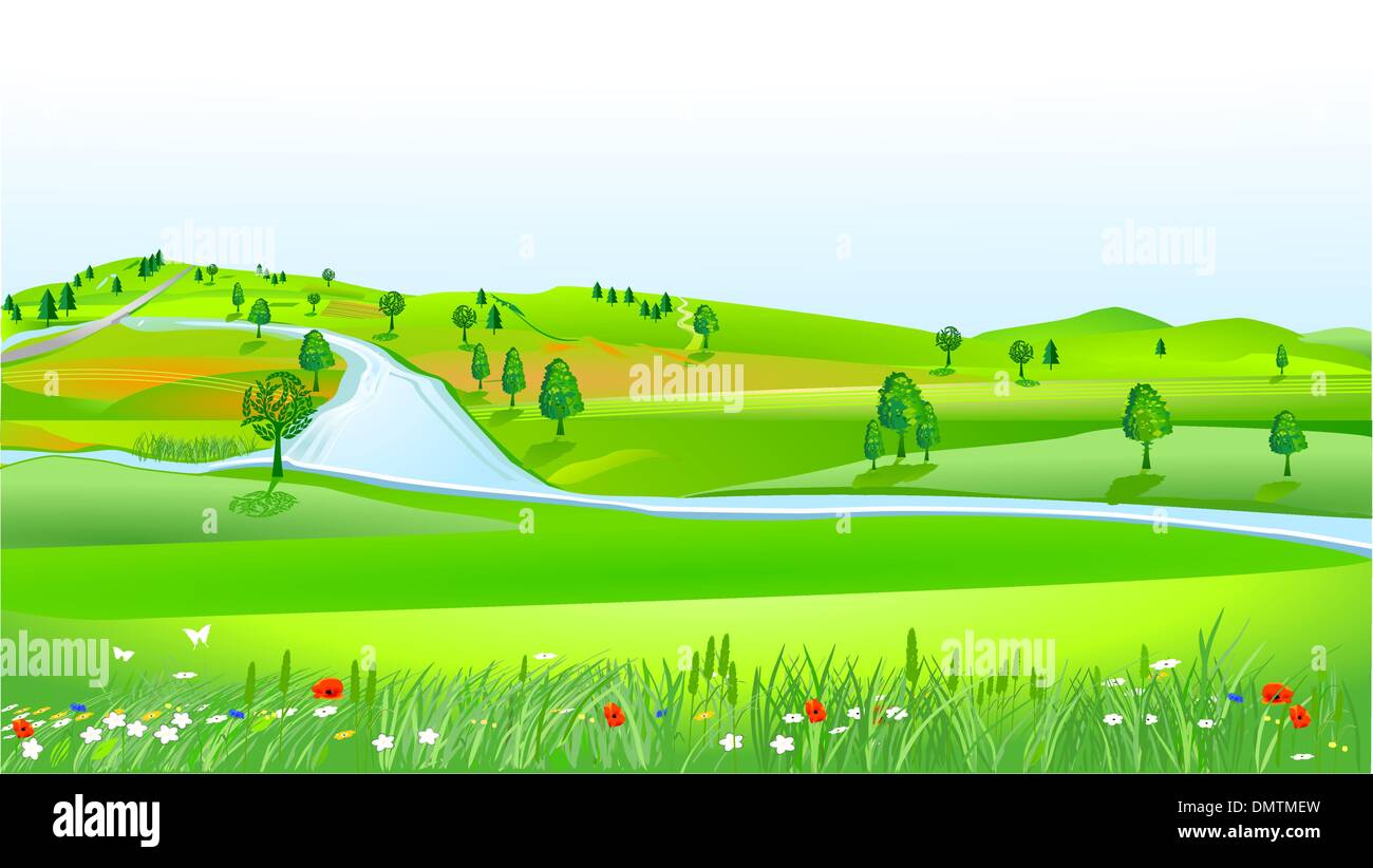 Hilly river Stock Vector Images - Alamy