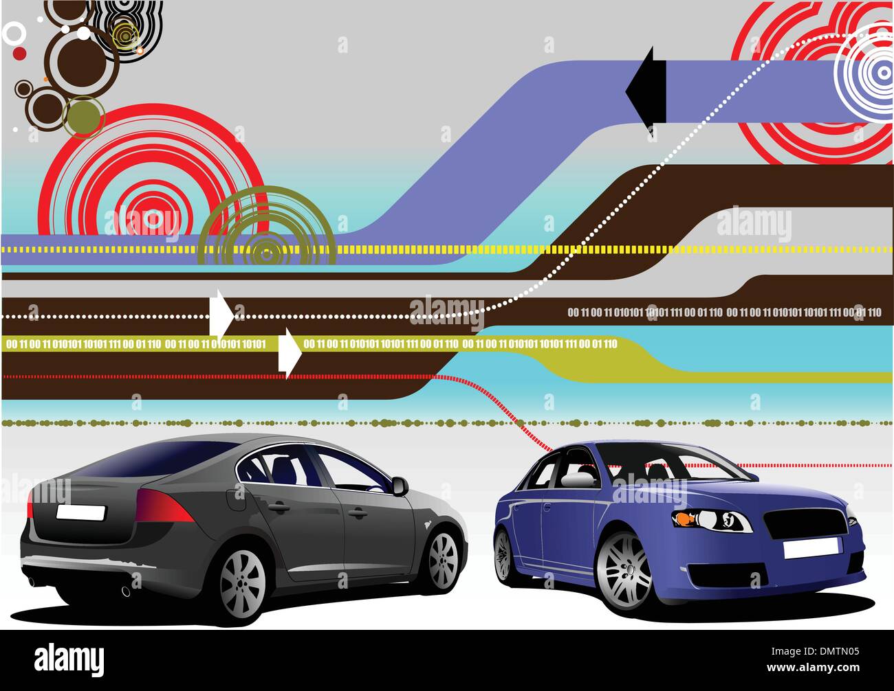 Abstract hi-tech background with two car sedan images. Vector il Stock ...