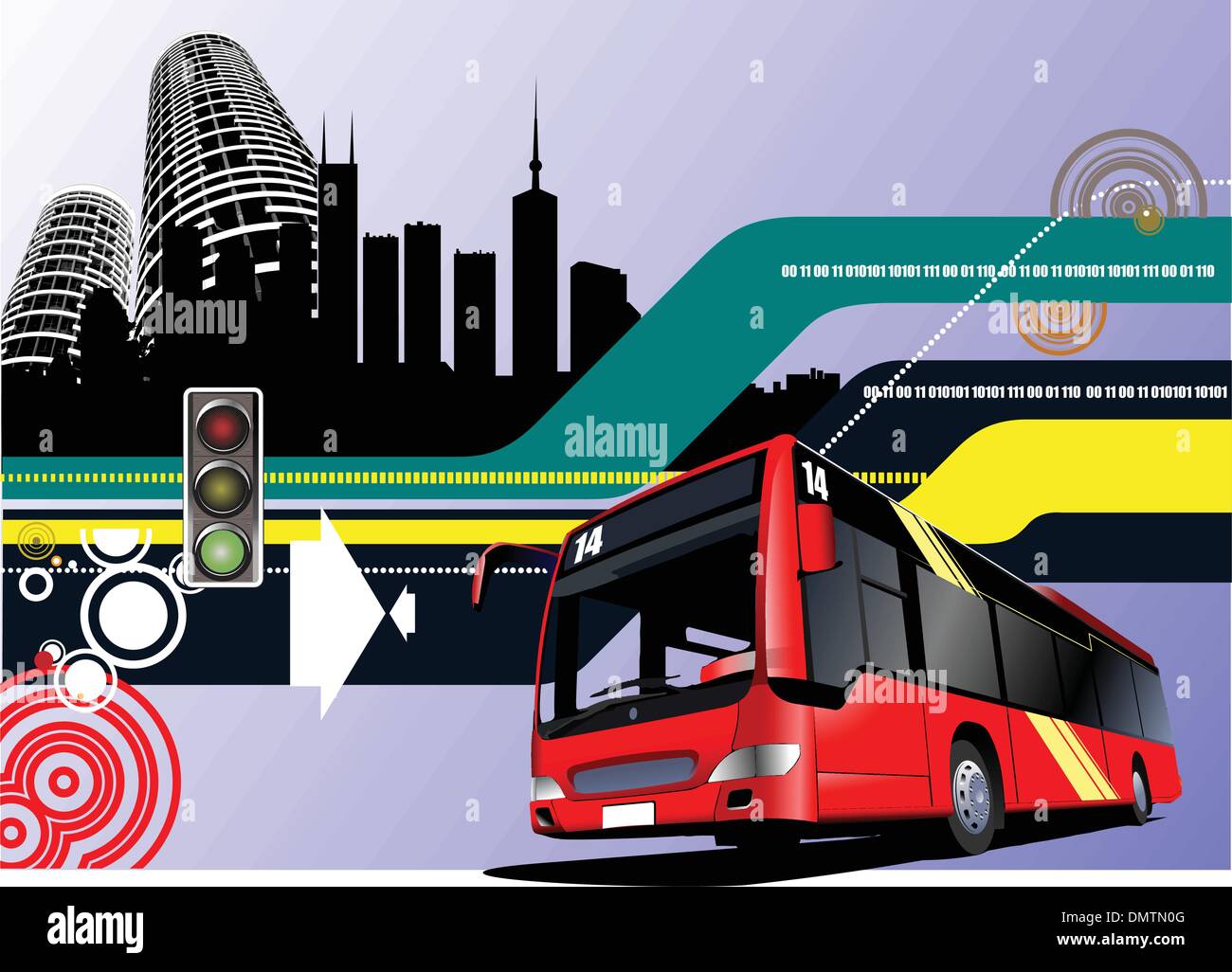 Abstract hi-tech background with city bus image. Vector illustra Stock ...