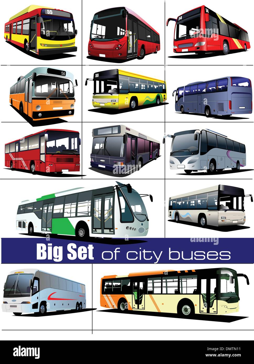 Big set of city buses. Coach. Vector illustration Stock Vector Image ...
