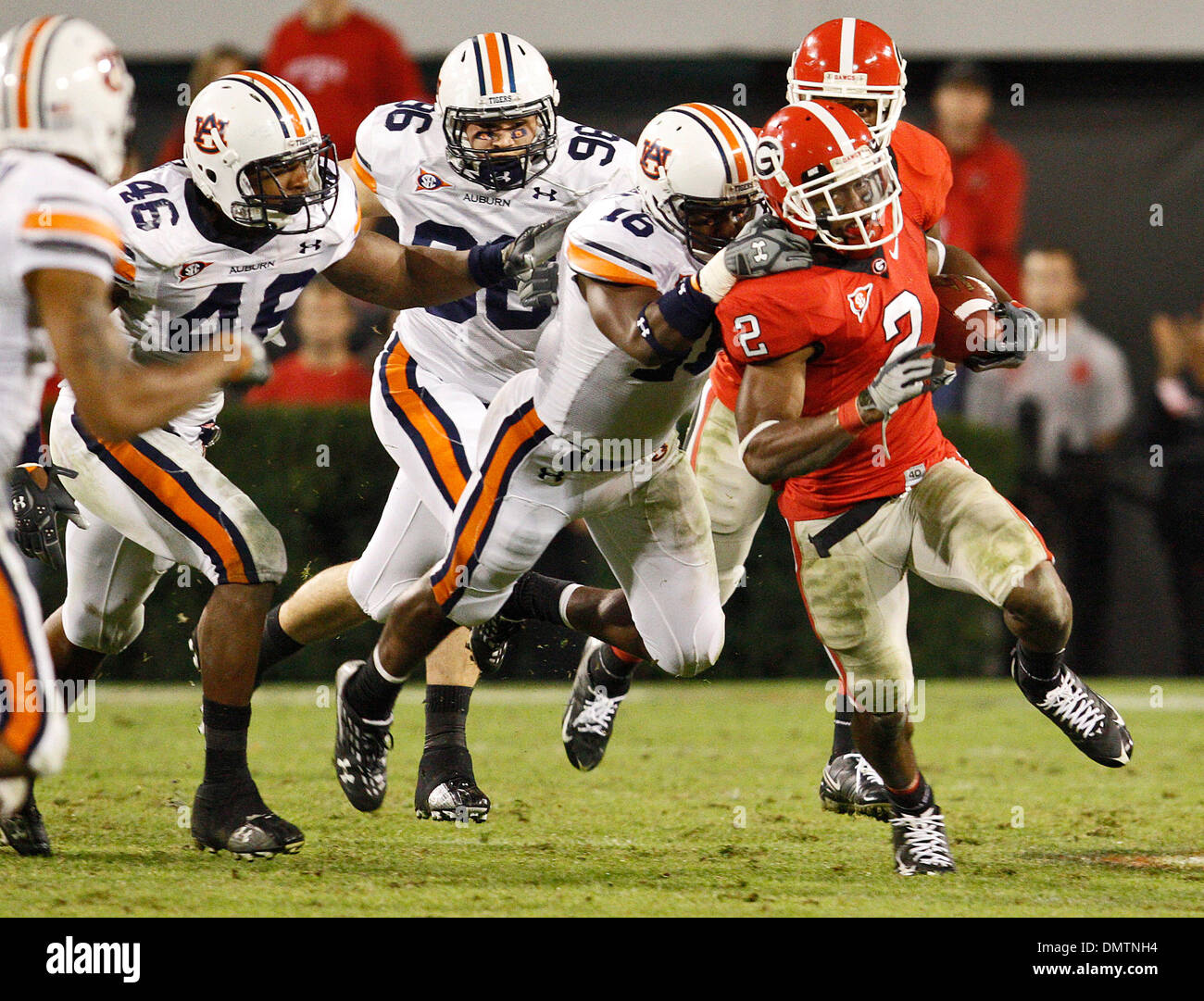 Georgia defensive back Brandon Boykin (2) returns a punt and is tackled ...