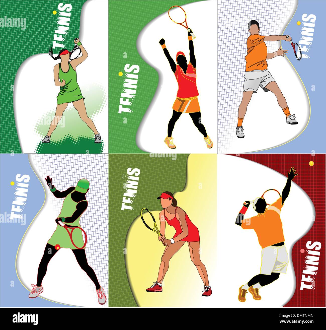 Six Posters of tennis player. Colored Vector illustration for d Stock ...