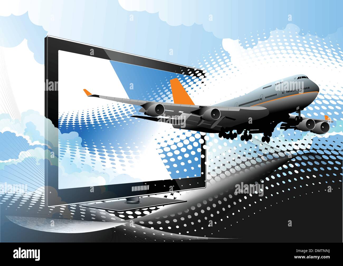 Blue dotted background with Flat computer monitor with passenger Stock ...