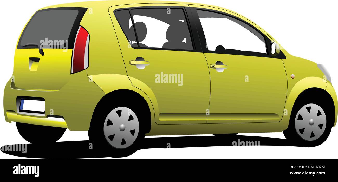 Yellow colored car sedan on the road. Vector illustration Stock Vector ...