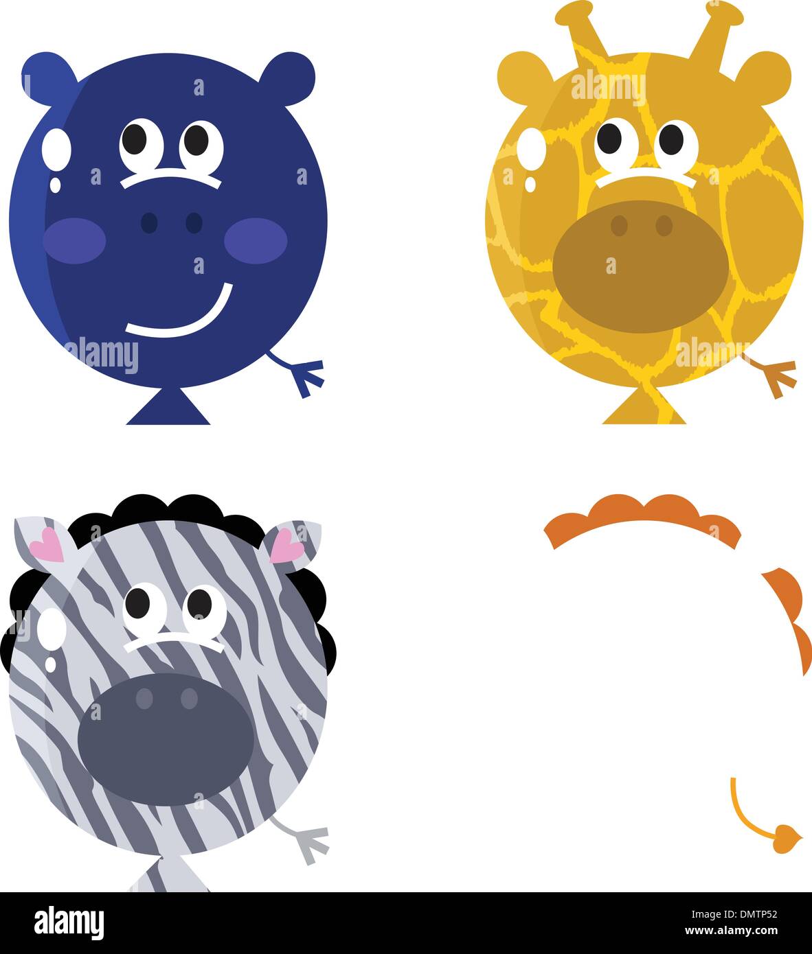 Cute animal balloon faces set isolated on white Stock Vector Image ...