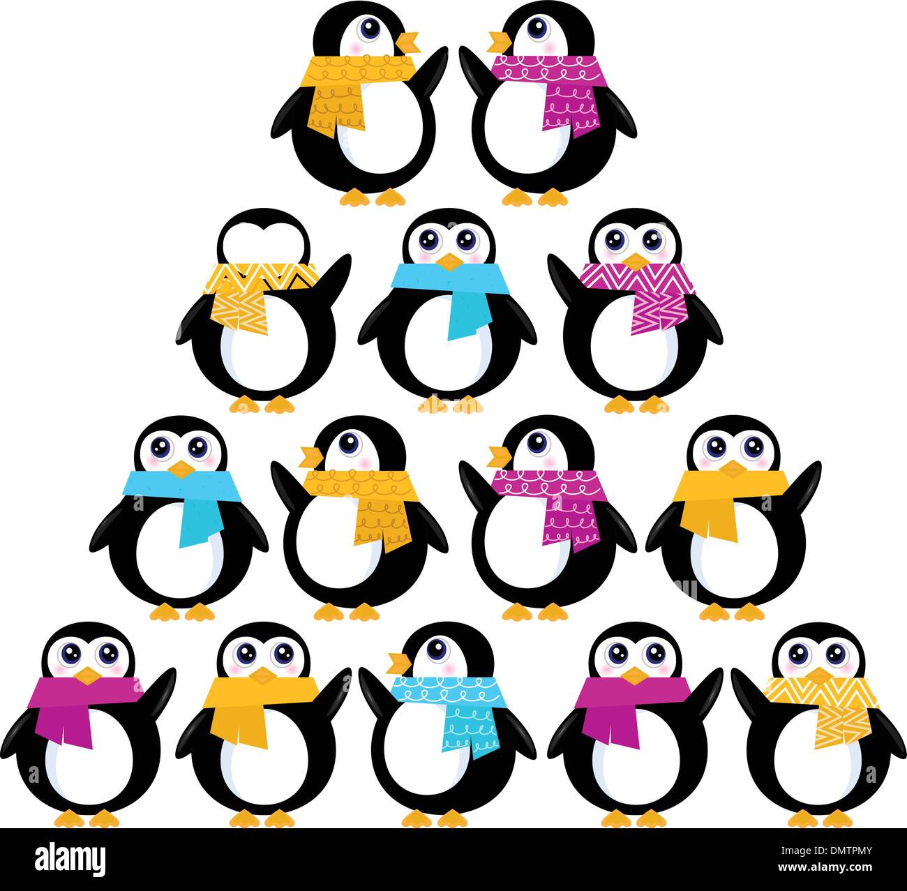 Cute Penguins creating Christmas Tree isolated on white Stock Vector ...