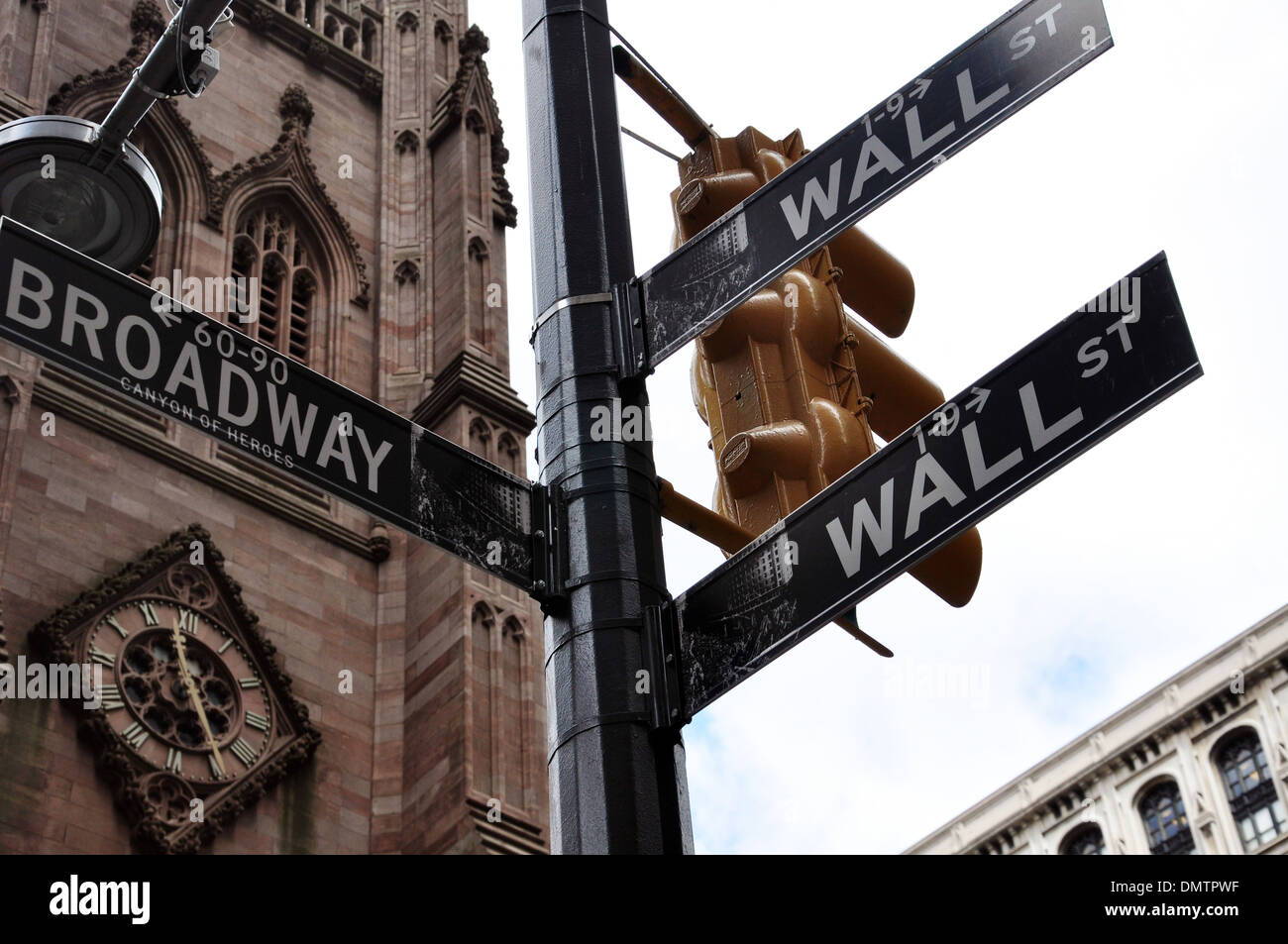 Crossroads of Wall Street with Broadway in New York City Stock Photo ...