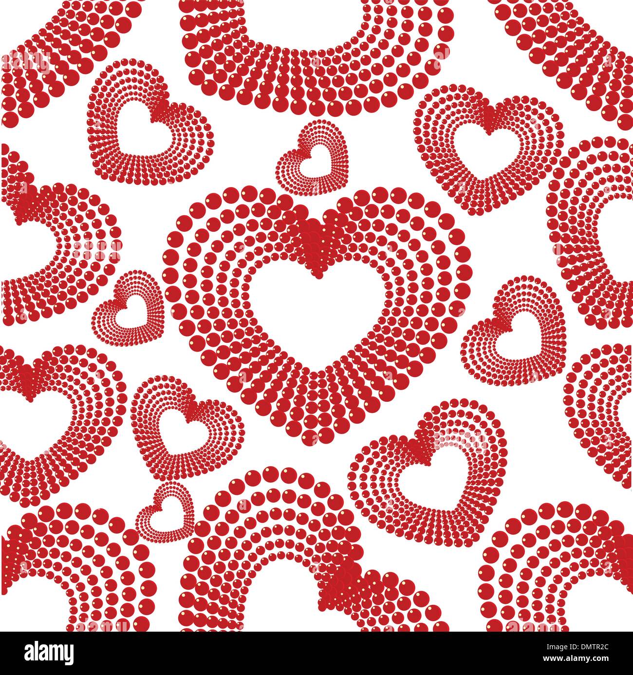 vector illustration with seamless pattern of heart shape on whit Stock ...