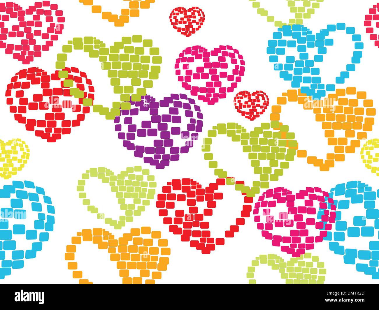 vector illustration with seamless pattern of heart shape on whit Stock ...