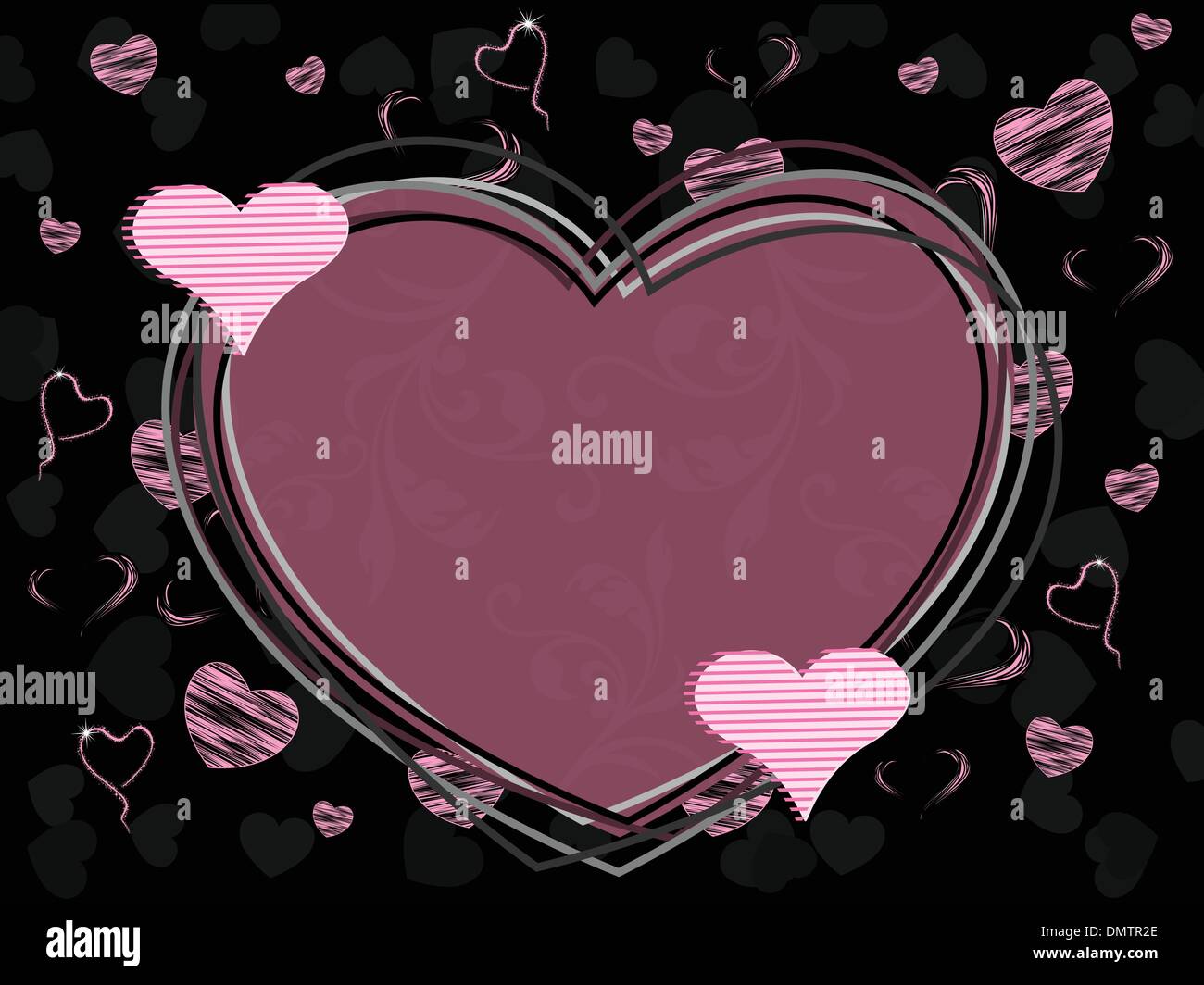 Vector illustration of a heart shape frame with seamless floral Stock ...