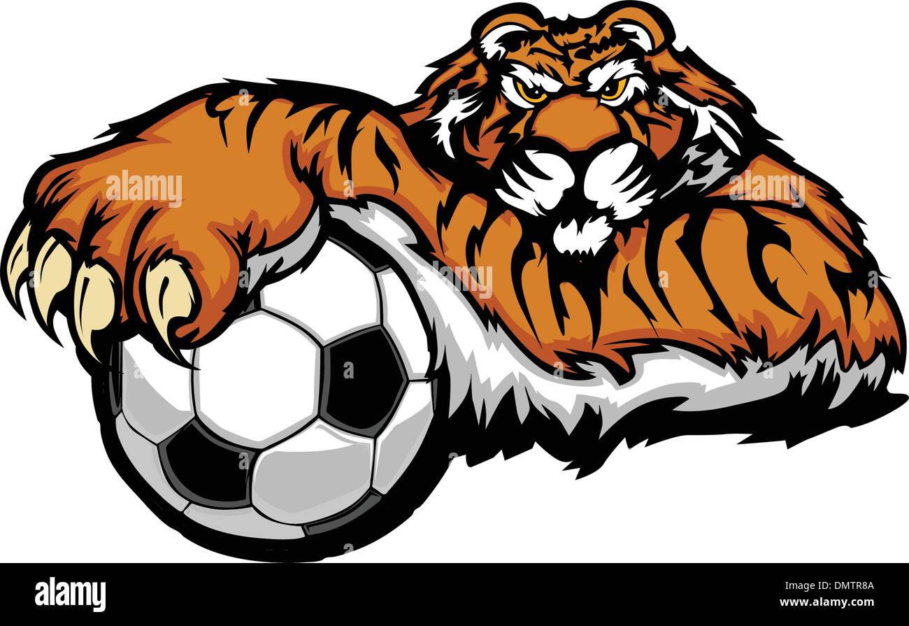 Tiger Mascot with Soccer Ball Vector Illustration Stock Vector Image ...