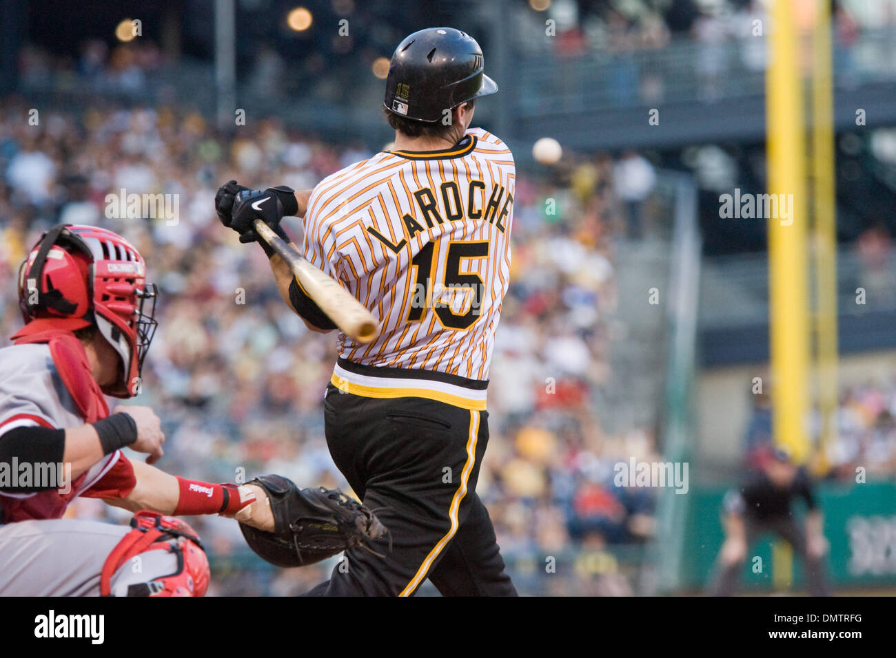 22 August 2009: Pirates third baseman basemen Andy LaRoche (15) at bat ...