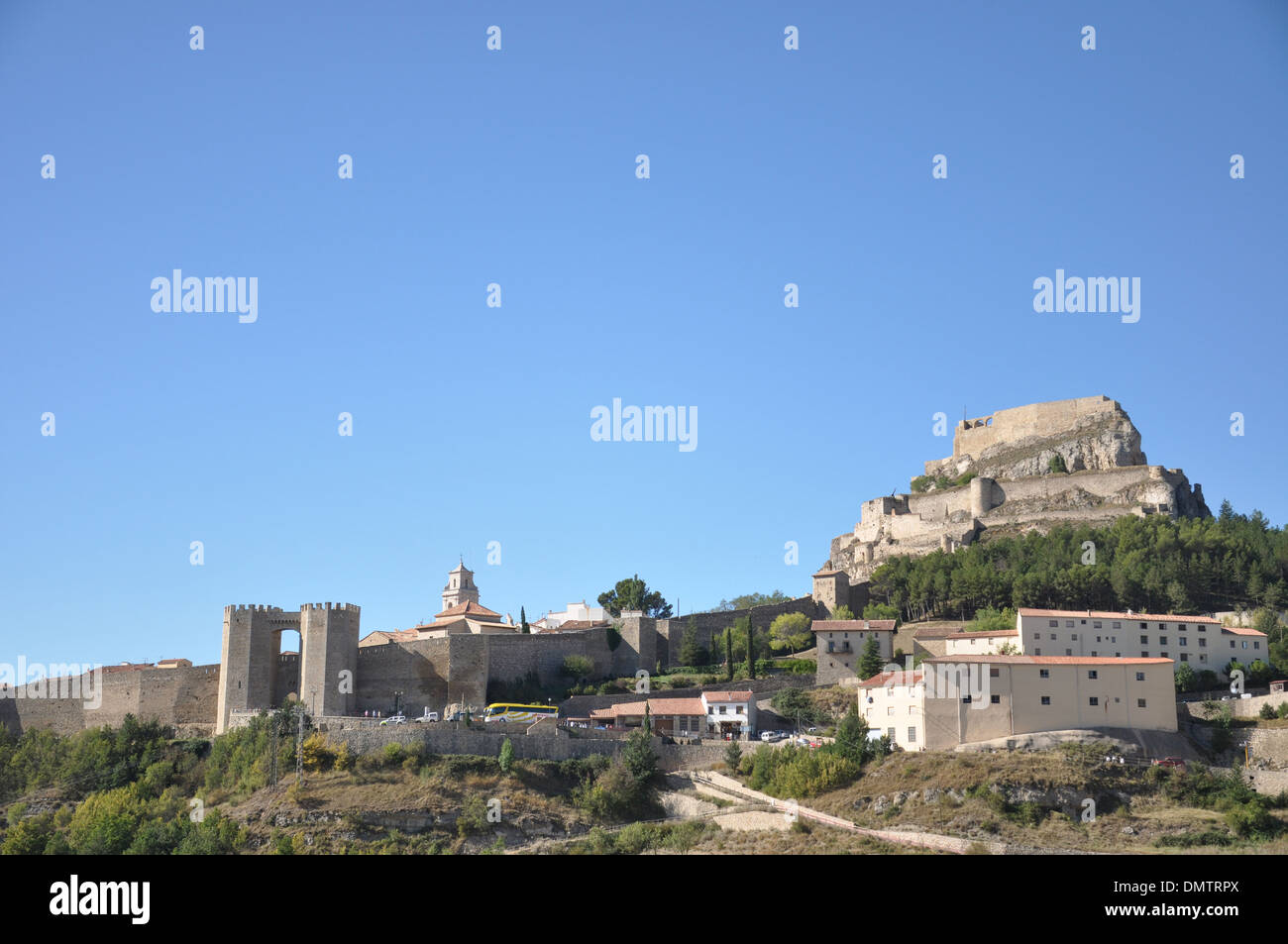 View of the historic city of Morella and its walls (Spain Stock Photo ...