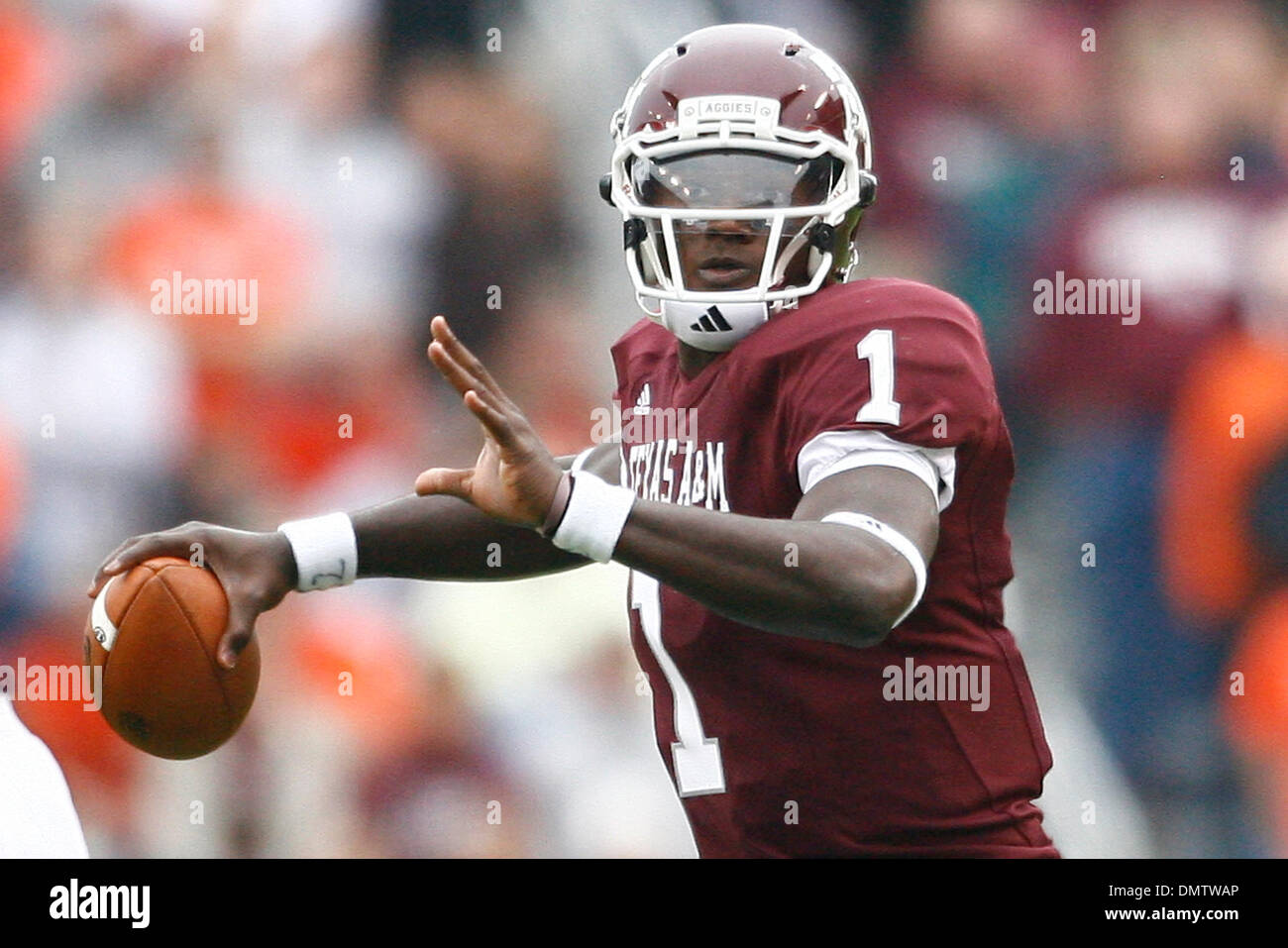 Jerrod Johnson (#1) of the Texas A&M University Aggies winds up for a ...