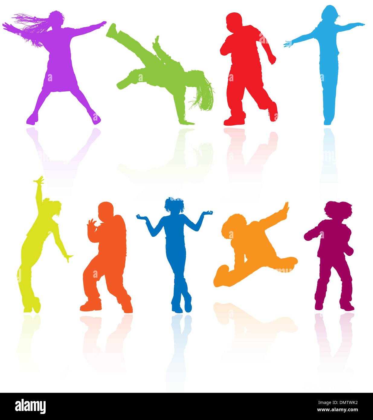 Kids Jumping Silhouette Color