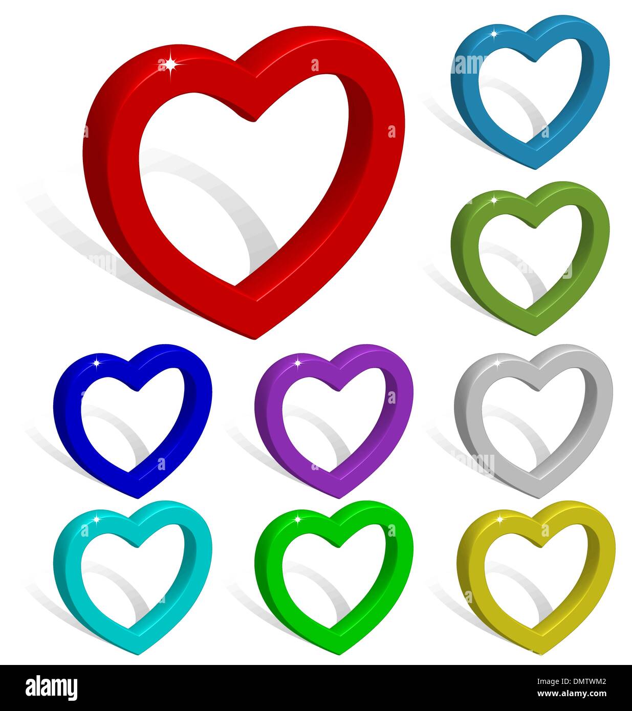 Collection of colored 3d vector hearts with shadows isolated on Stock ...