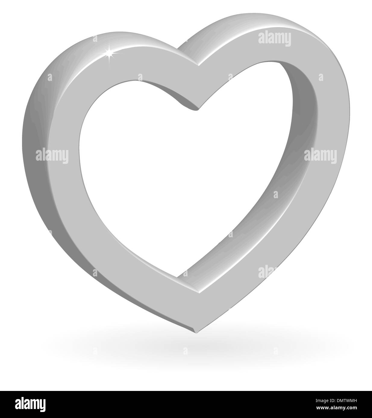 3D glossy silver vector heart with shadow isolated on white back Stock ...