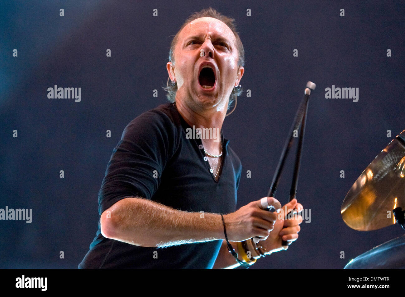 15 October 2009: Metallica drummer Lars Ulrich performs onstage during ...