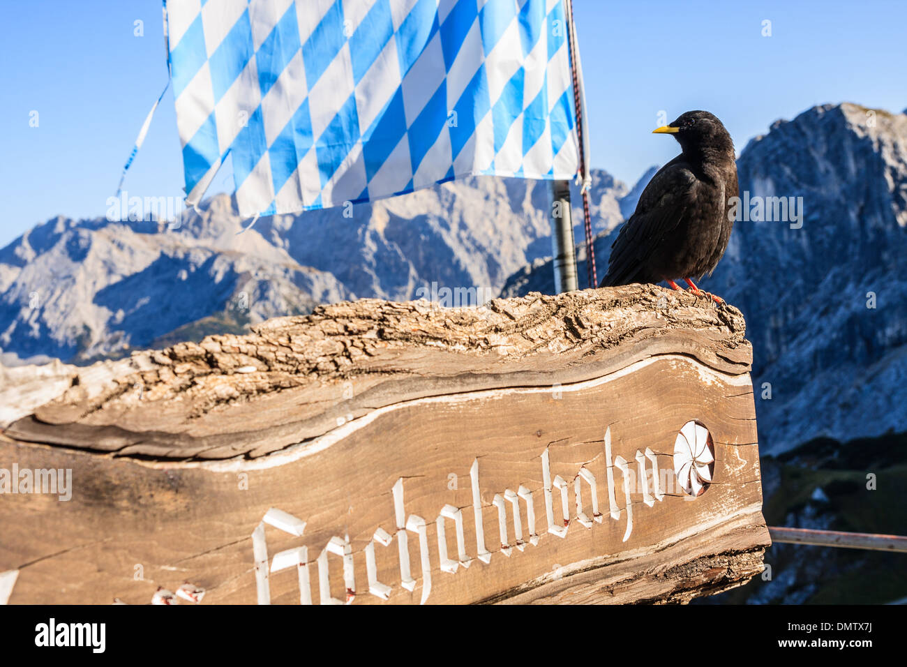 Bavarian flag atop the Mountain Observatory Alpspitze, Garmisch ...