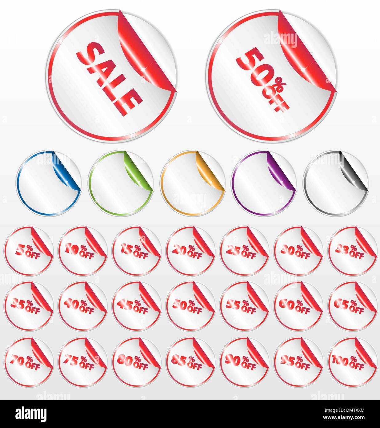 Vector set of shiny retail icons with peel effect and discount p Stock ...