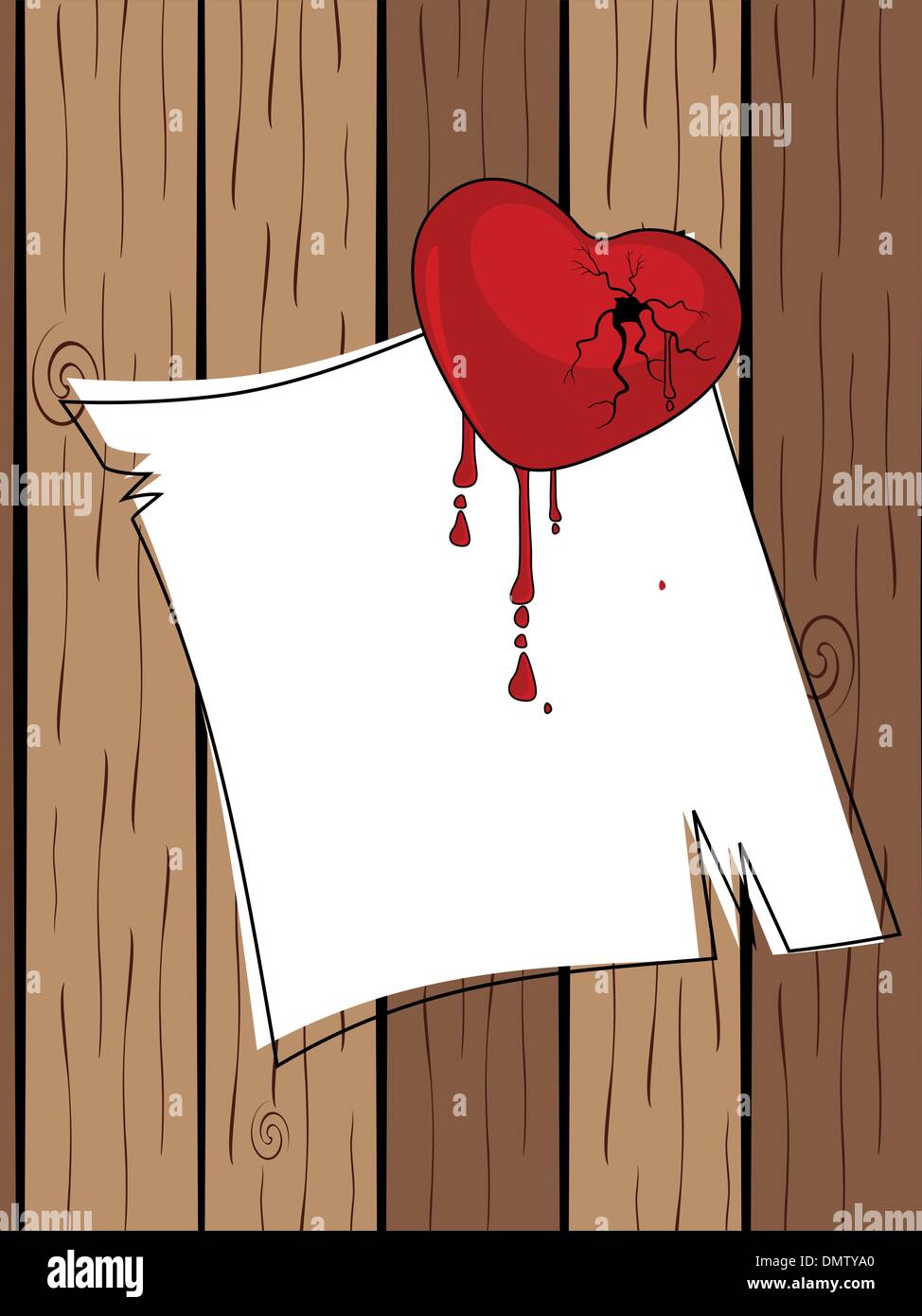 Broken heart stick with blank paper on wooden. Vector illustrati Stock ...