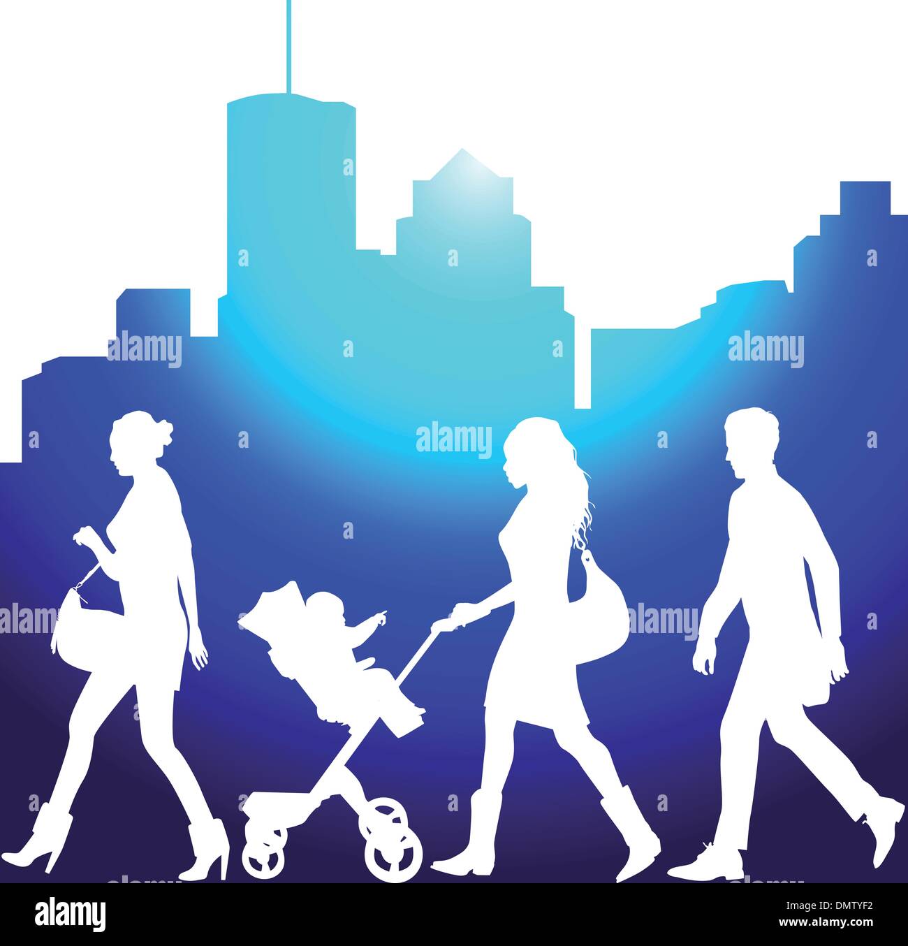 several people, city live, morning - vector silhouettes Stock Vector ...