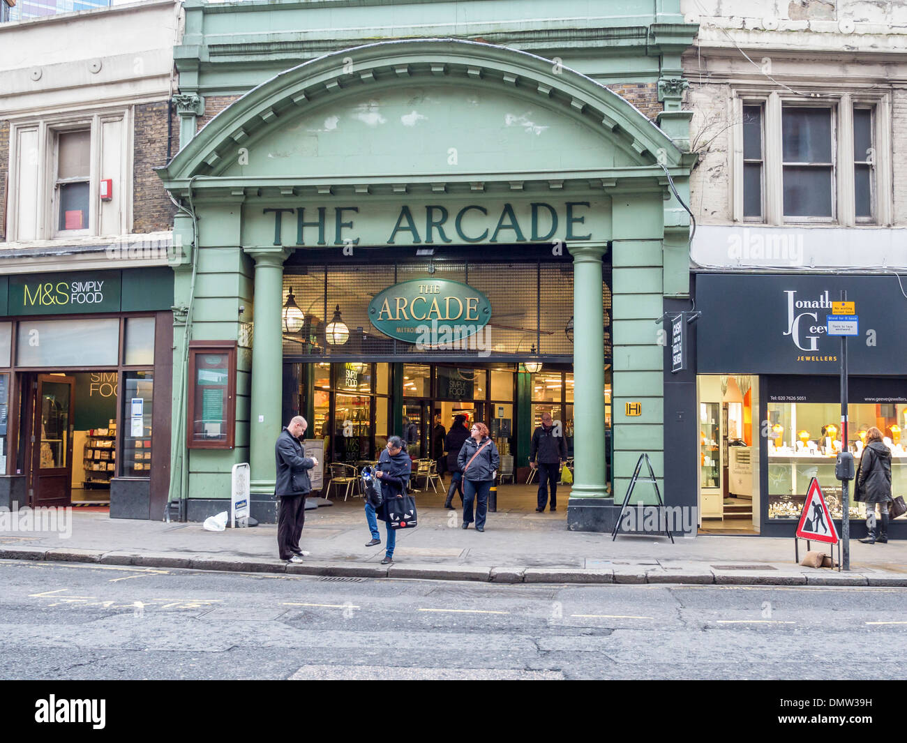 The Arcade shopping mall green arched entrance in Liverpool street ...
