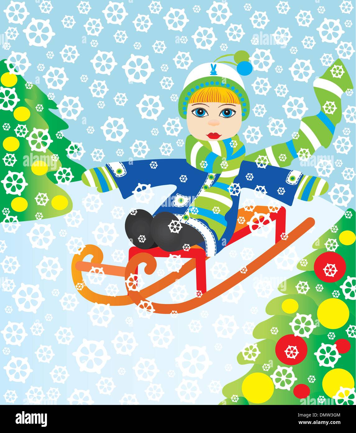 Girl sledding Stock Vector Images - Alamy