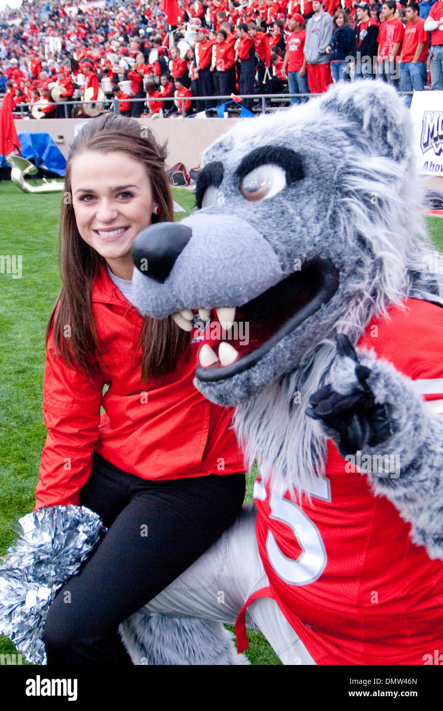 A UNM dance team member has a seat with Lobo Louie. The University of New Mexico was defeated by ...