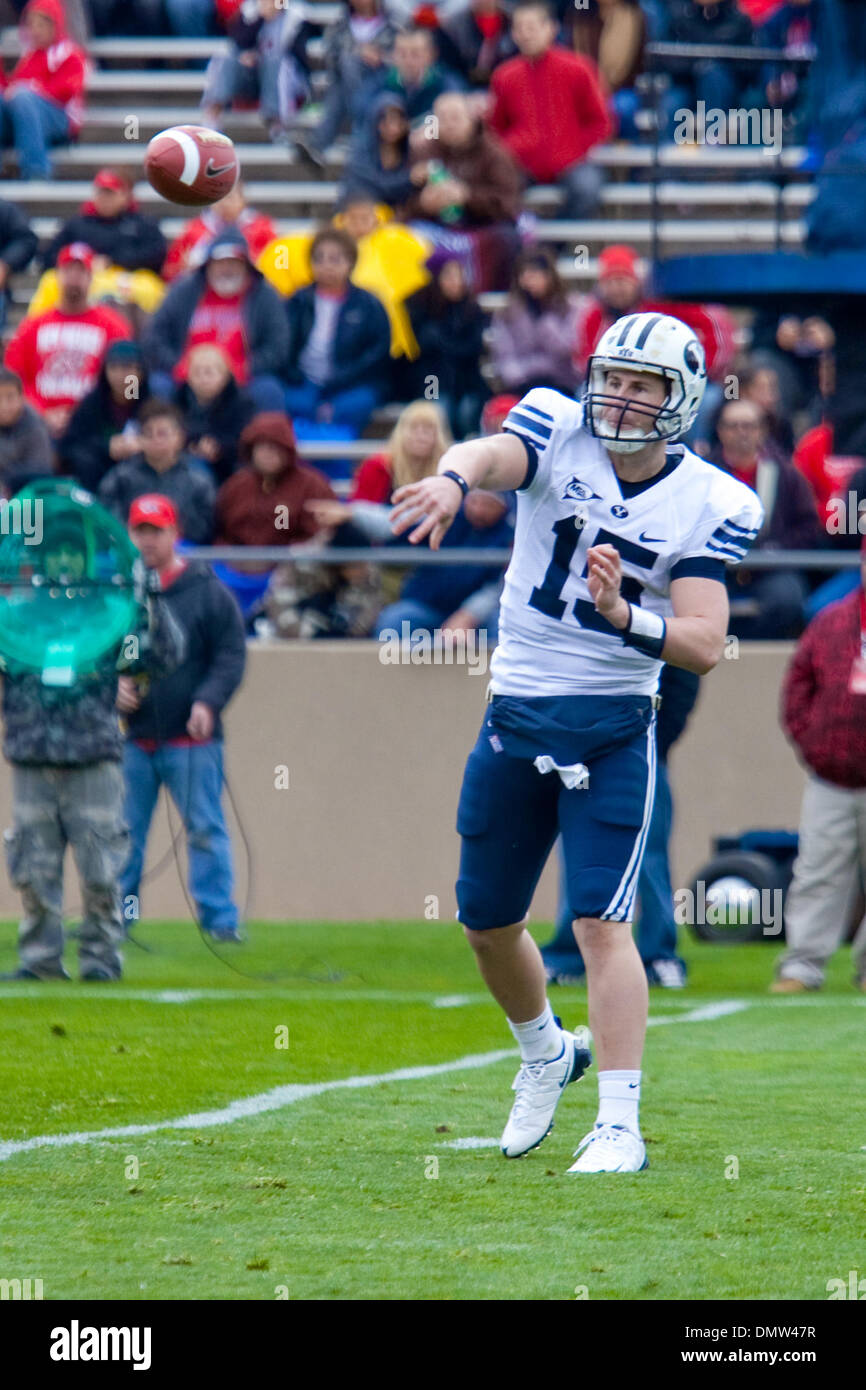 BYU Quarterback Max Hall (15) sends the ball down field. The University ...