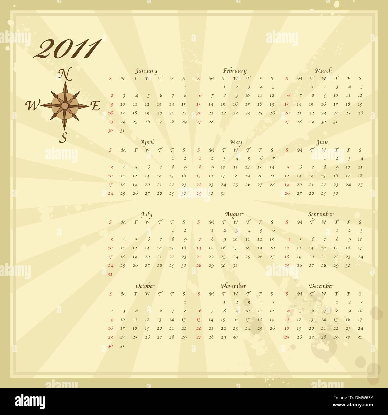 2011 calendar with wind rose vintage and grunge Stock Vector Image ...