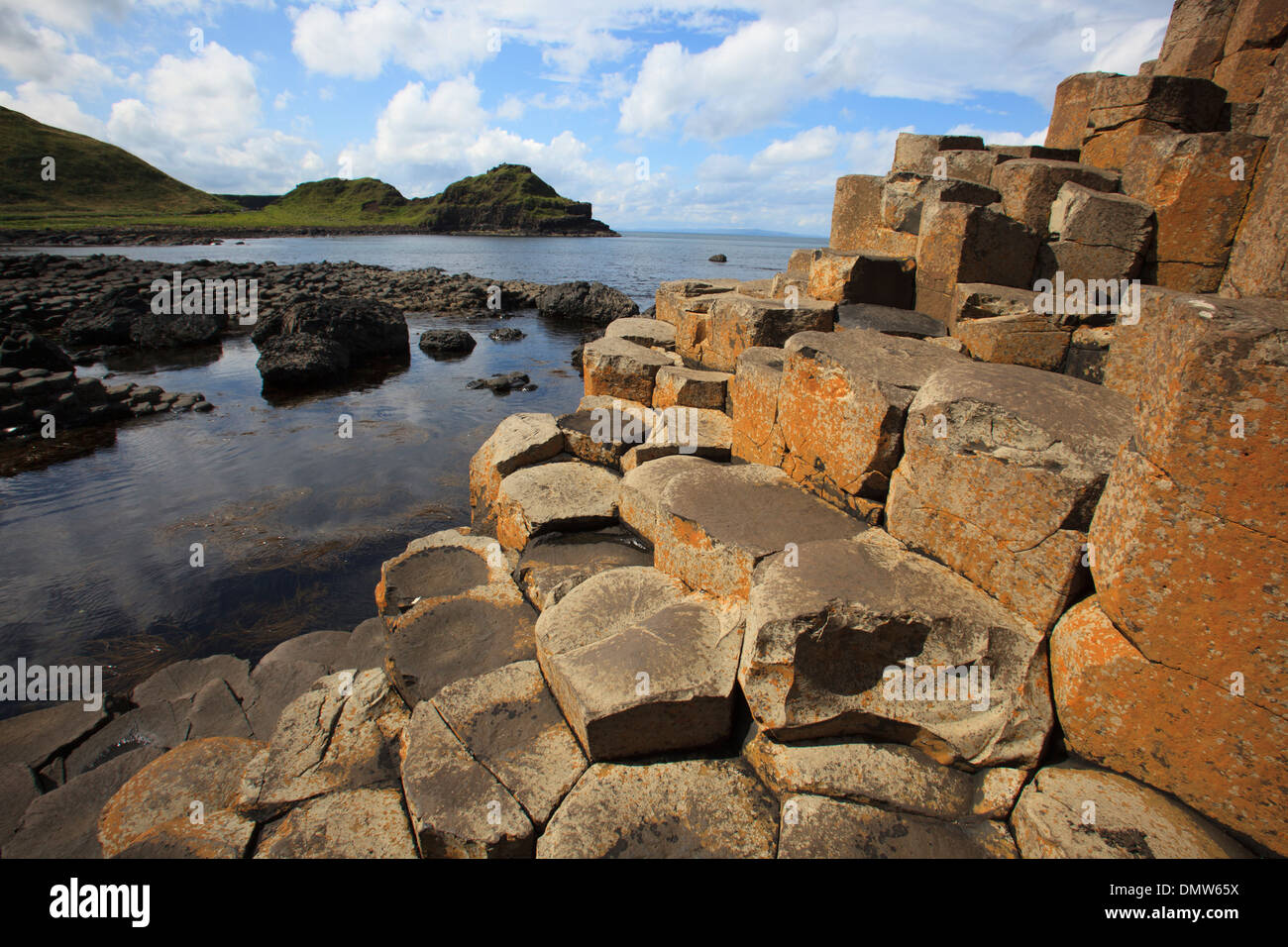 Polygonal basalt lava rock columns of the Giant's Causeway on the north ...