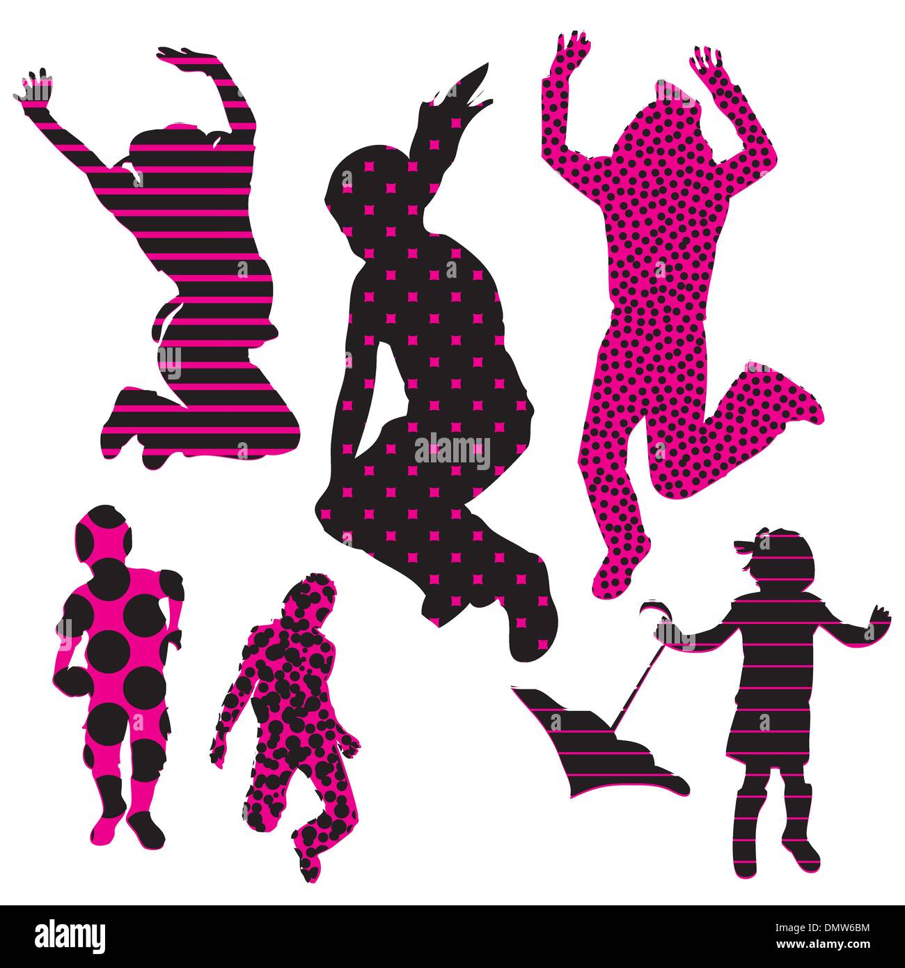 kids silhouettes with dots and stripes patterns Stock Vector Image ...