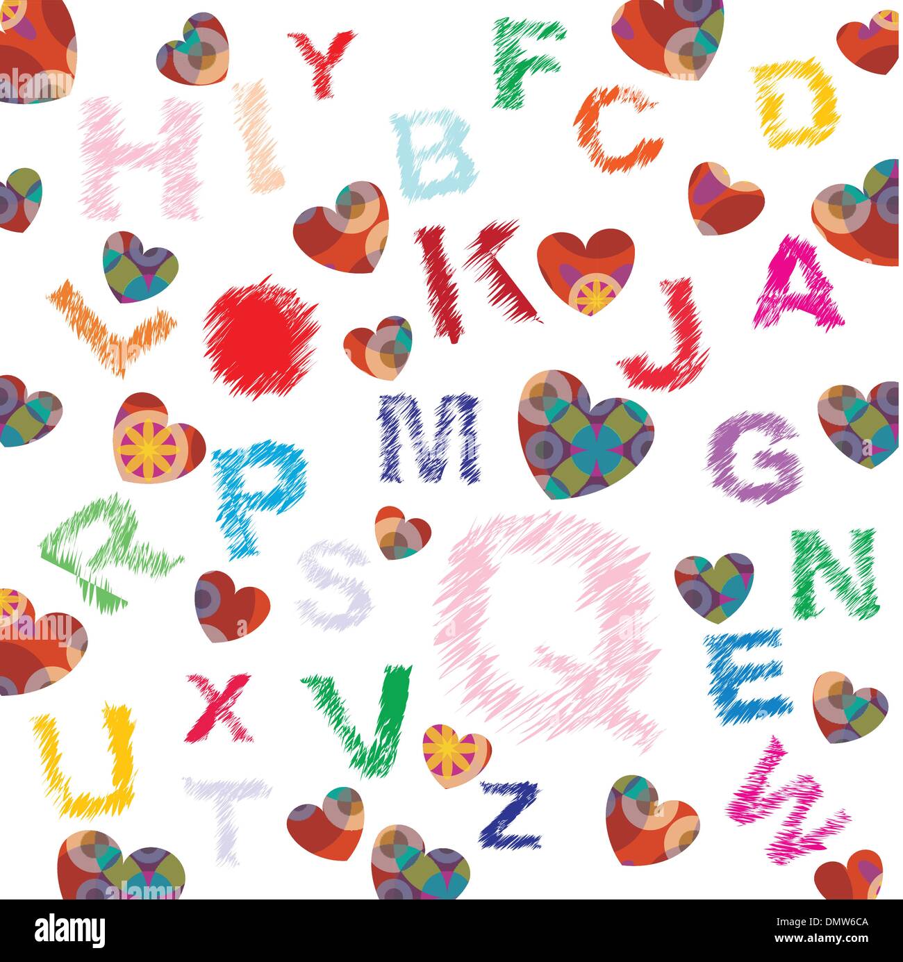 letters and hearts with patterns on white background Stock Vector Image ...