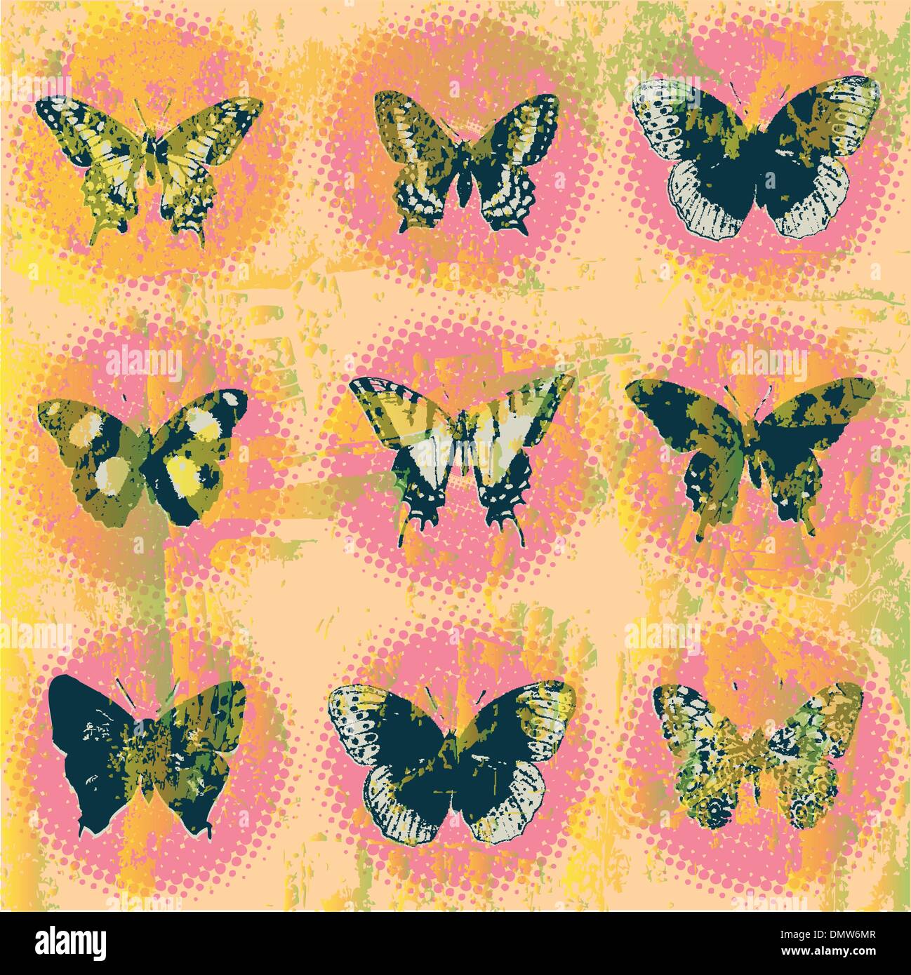 grunge halftone circles and butterflies Stock Vector Image & Art - Alamy