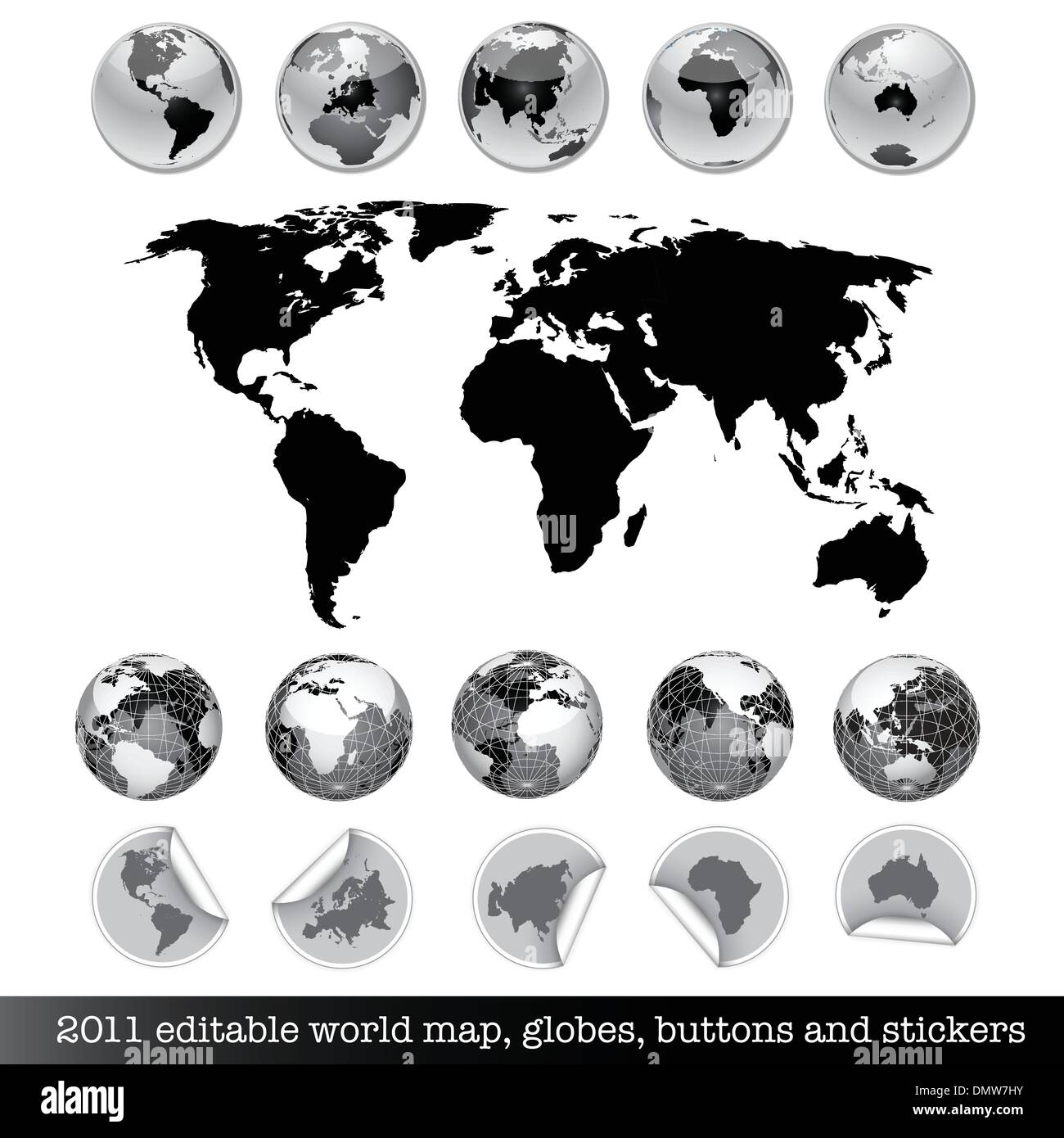 editable world map-earth globes-buttons and stickers Stock Vector Image ...