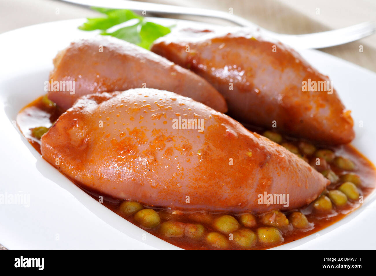 closeup of a plate with calamares rellenos, spanish stuffed squid Stock ...