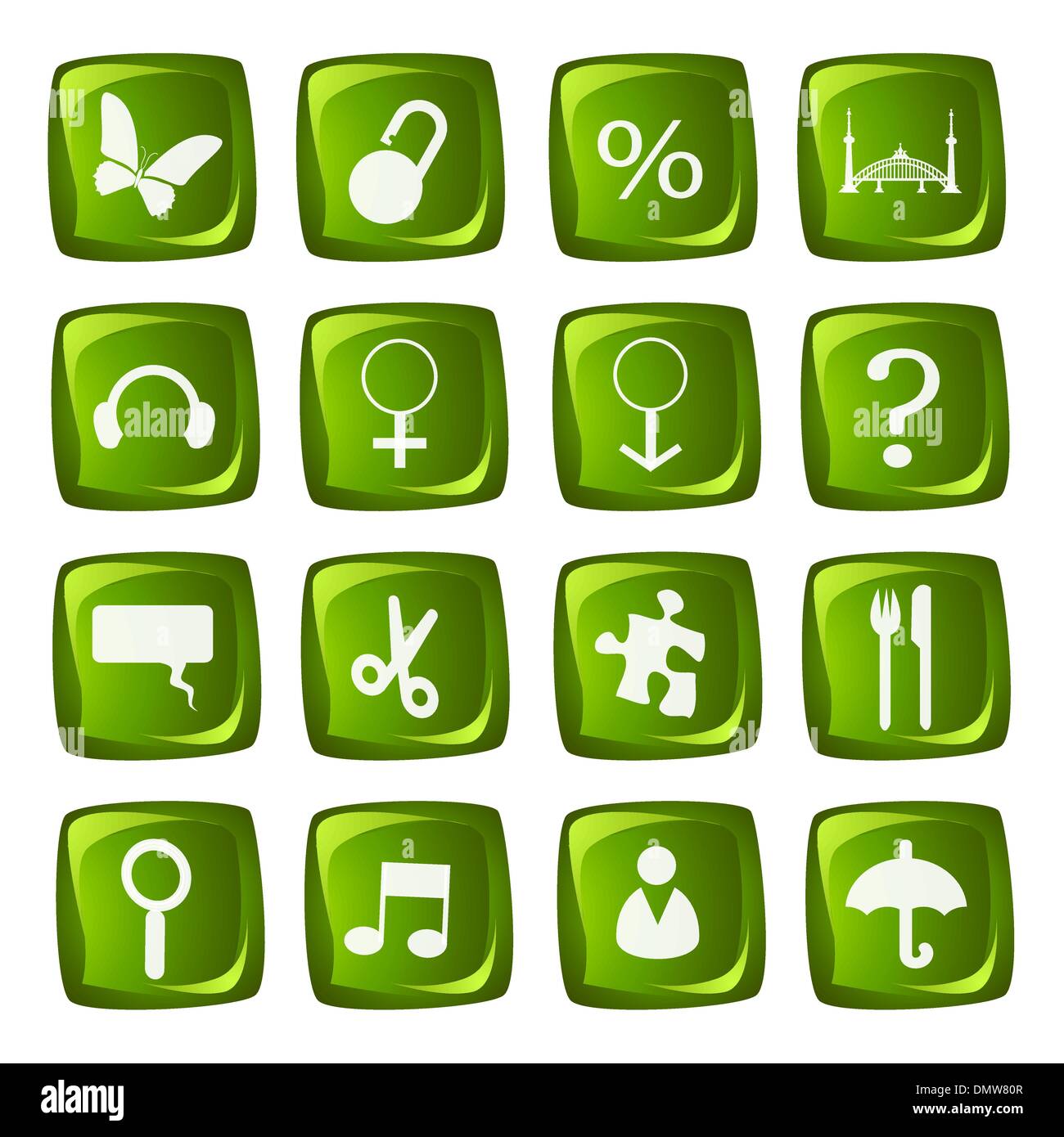 icons collection on green buttons Stock Vector Image & Art - Alamy