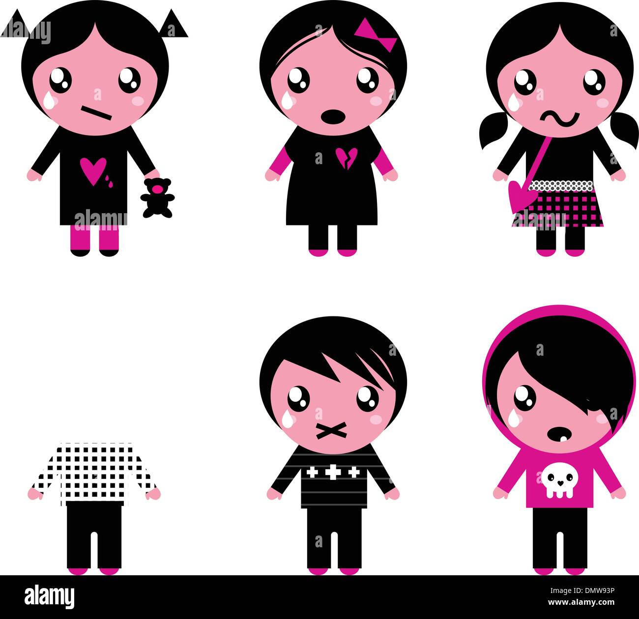 Cute emo kids collection isolated on white Stock Vector Image & Art - Alamy