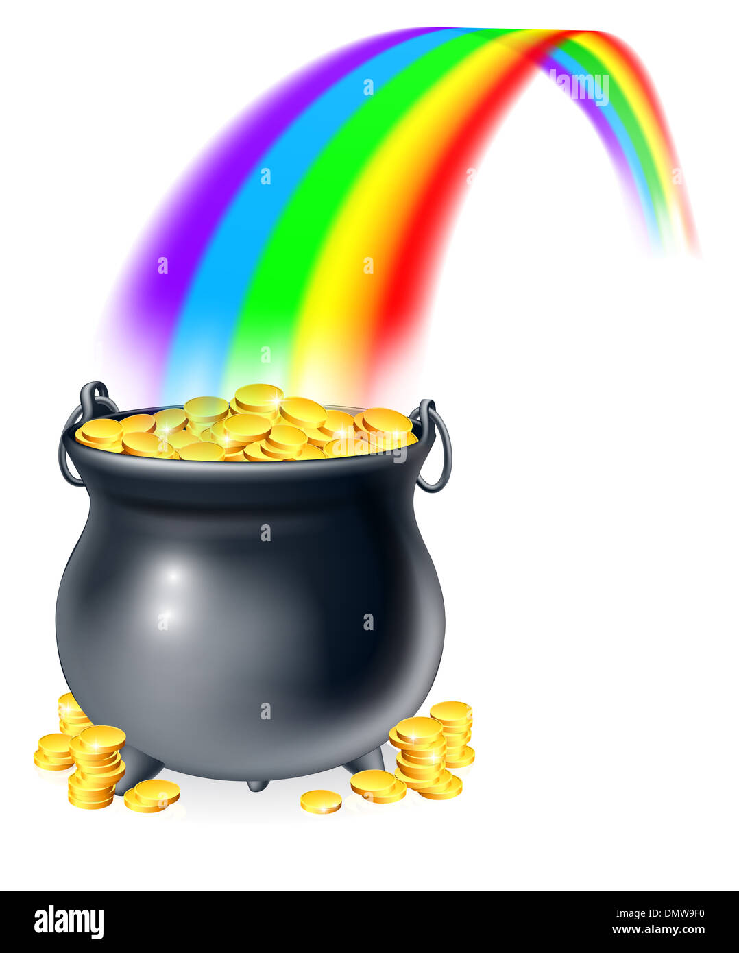 cauldron or a black pot full of gold coins at the end of a rainbow. Pot ...