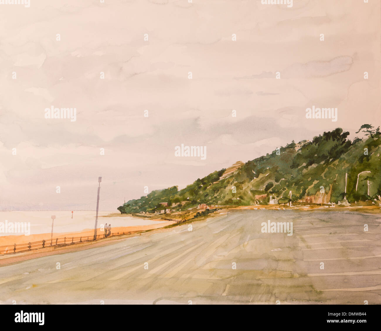 Folkestone Seafront Kent Uk Watercolour Painting Stock Photo - Alamy