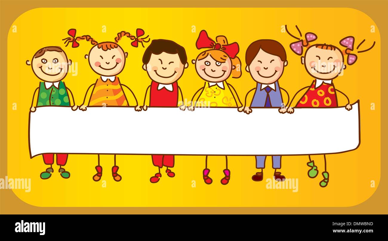 Six kids with sign Stock Vector Image & Art - Alamy