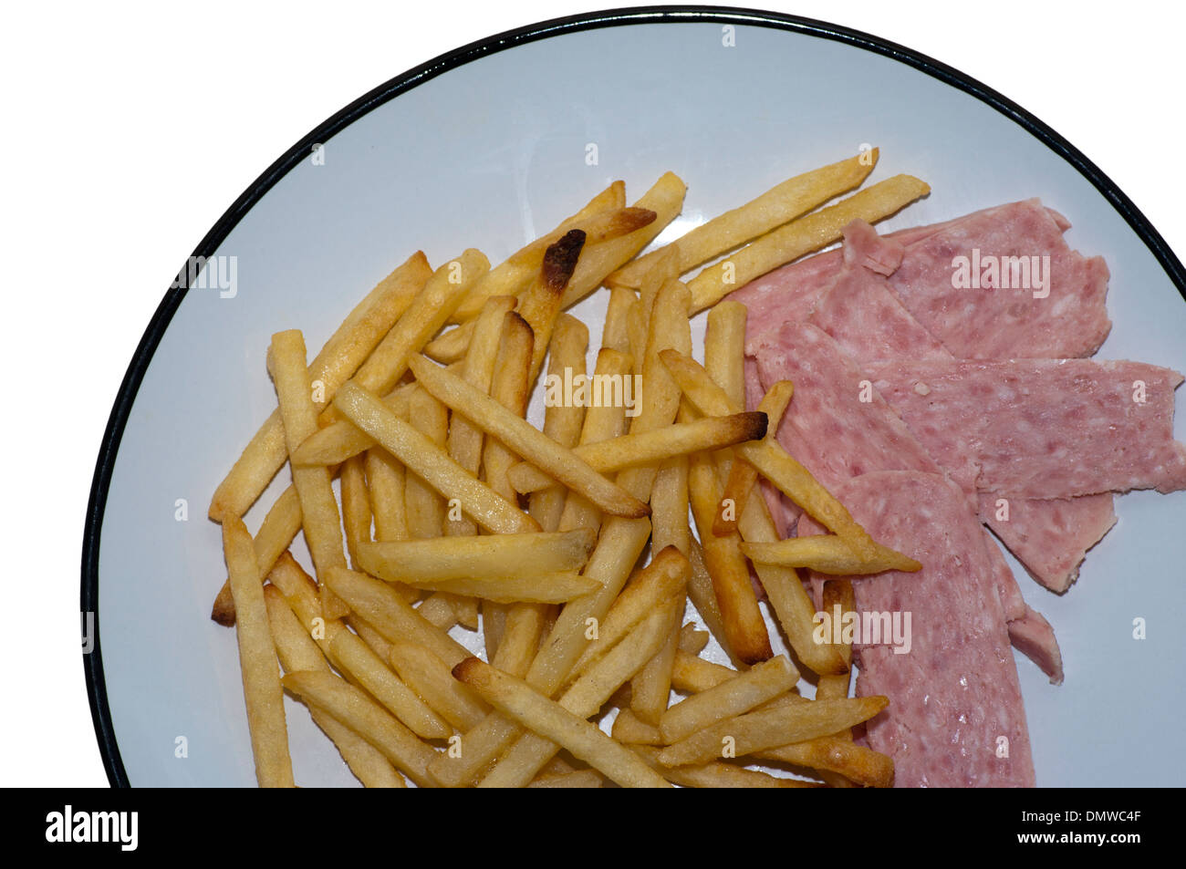French Fries Chips and Spam On A Plate Stock Photo - Alamy