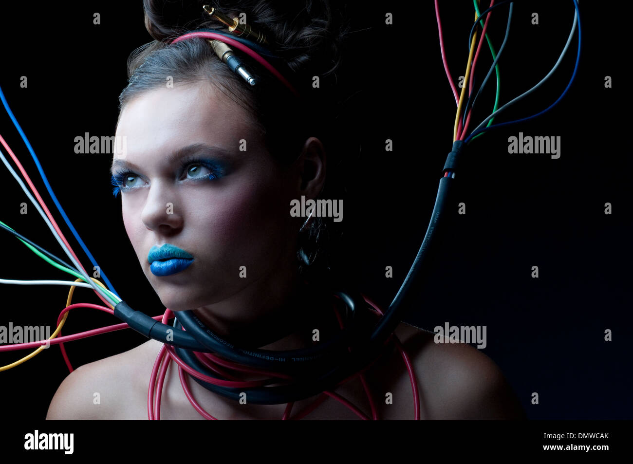 Beautiful female robot blue hi-res stock photography and images - Alamy