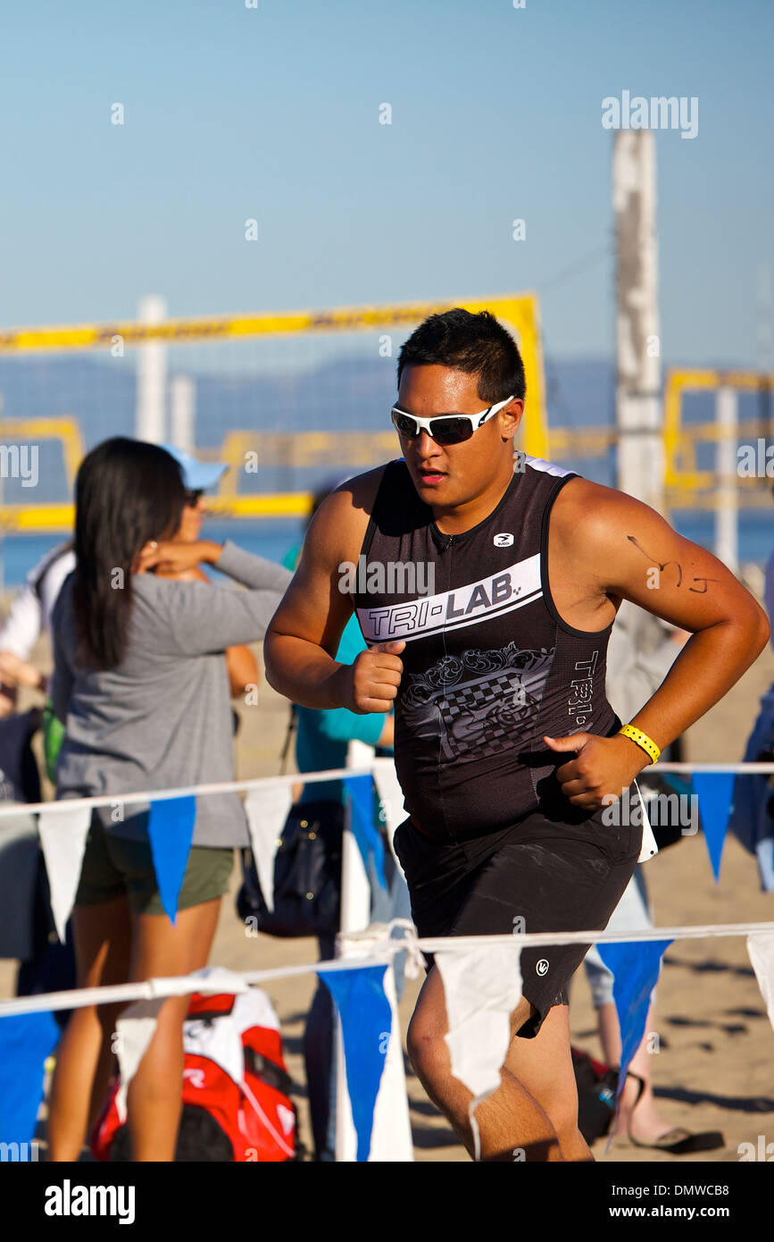 Man Approaches The Finish Line At The Hermosa Beach Triathlon. 6 ...