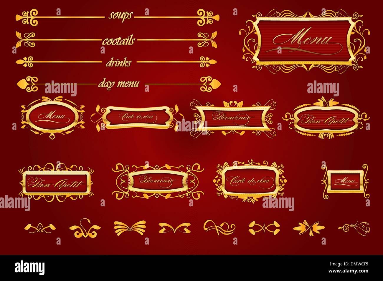 Royal Red Restaurant menu with caligraphic elements Stock Vector Image ...